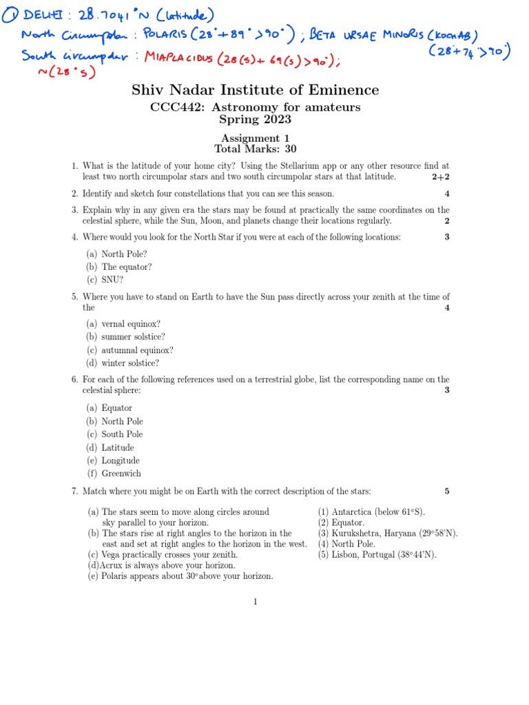 Astronomy Assignment 1 PDF | PDF