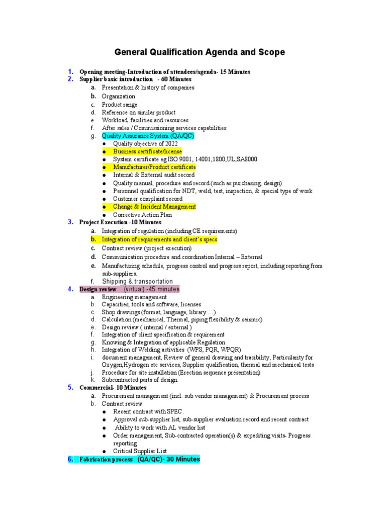 Audit Agenda and Scope (Draft) | PDF | Quality Assurance ...