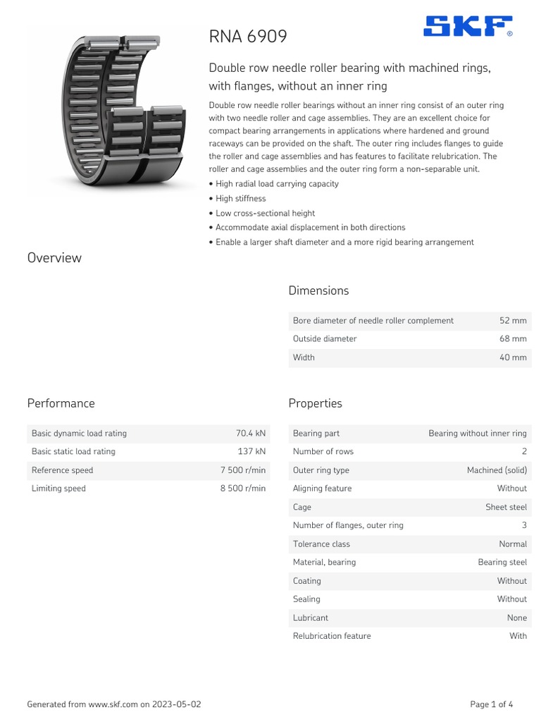 SKF RNA 6909 Specification | PDF