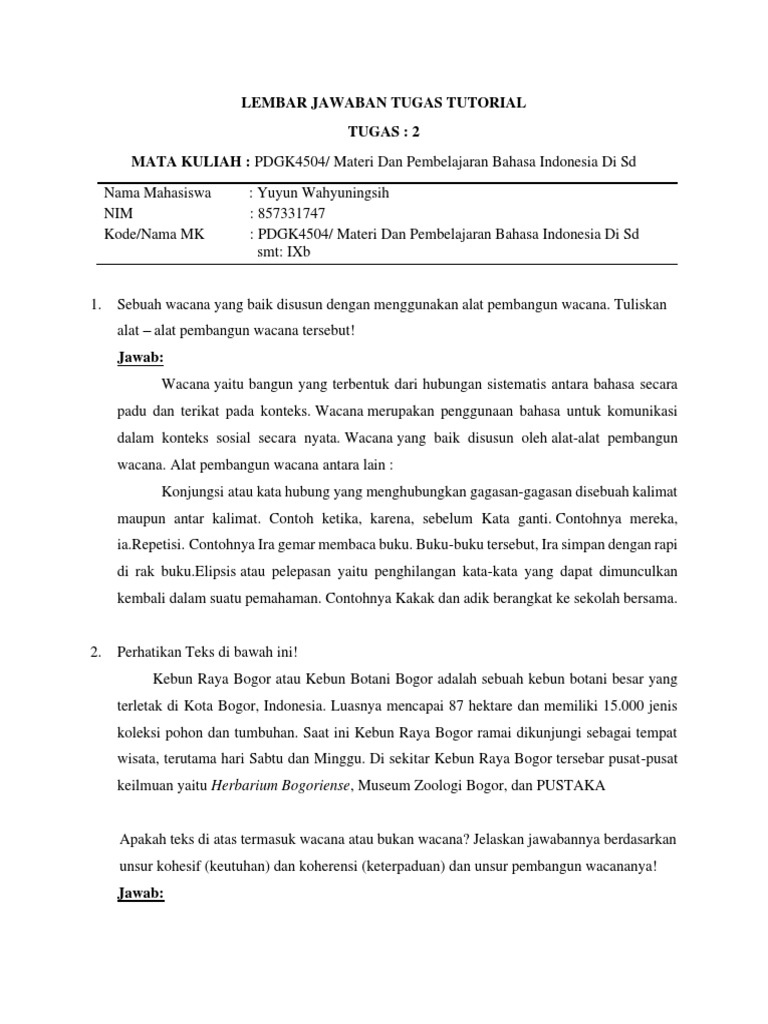 TTM 2 PDGK4504 Materi Dan Pembelajaran Bahasa Indonesia Di SD | PDF