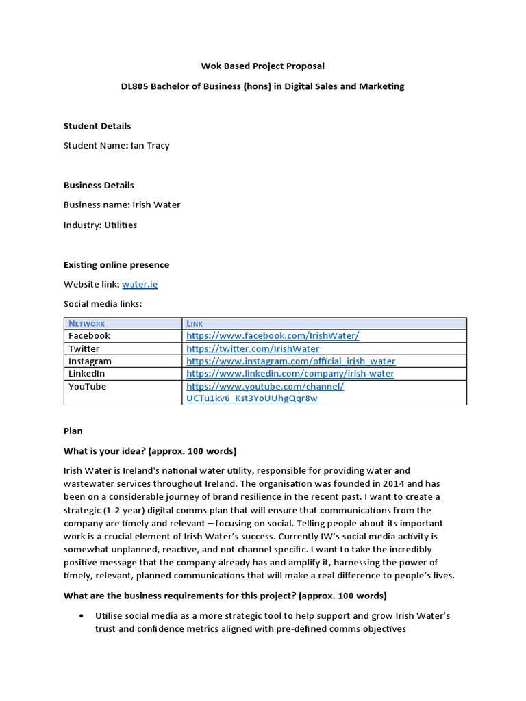 Work Based Project Proposal Ian Tracy d00226464 | PDF