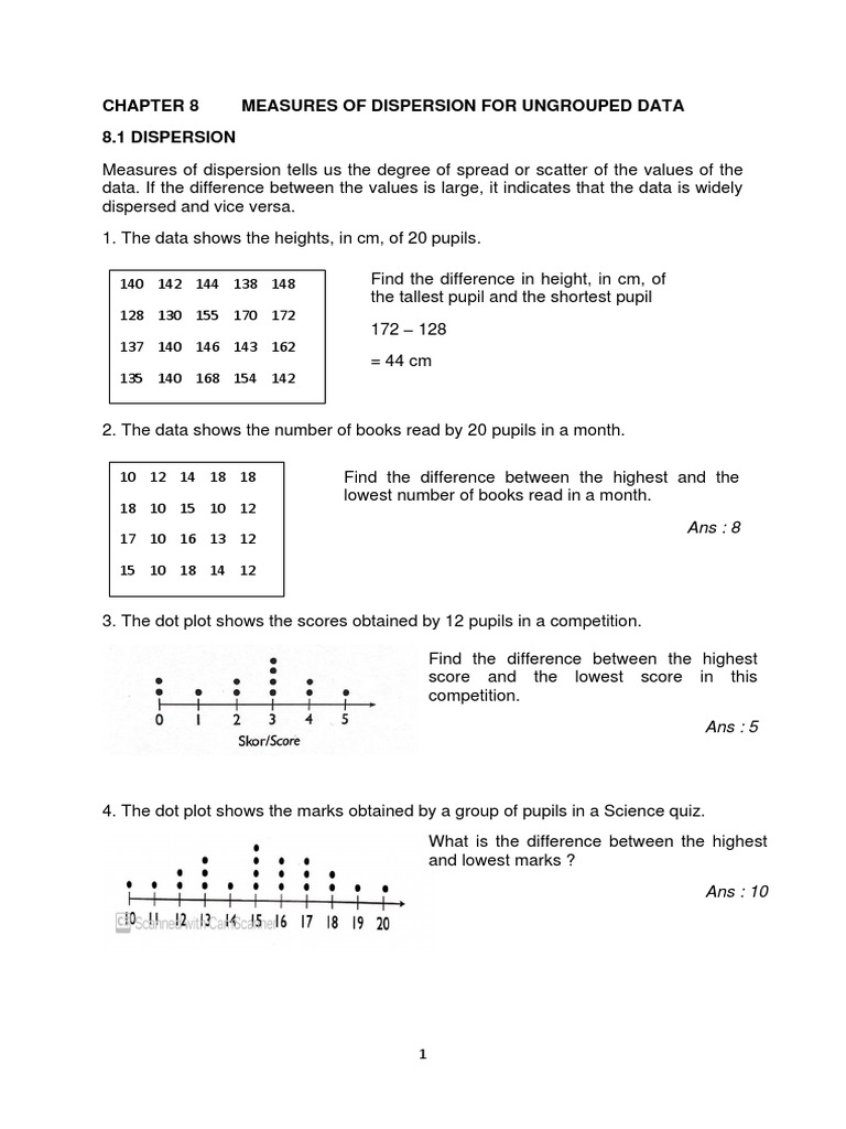 Chapter 8 F4 Measures of Dispersion For Ungrouped Data PDF | PDF | Quartile | Statistical Analysis