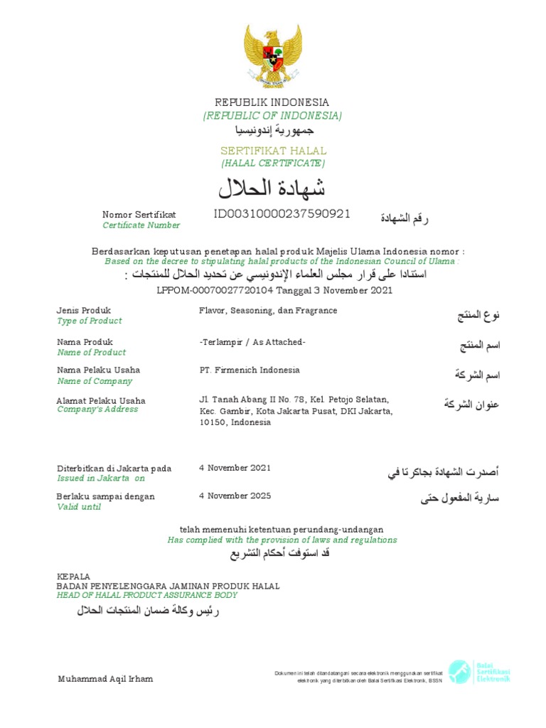 Halal Certification for Indesso Aroma Products | PDF