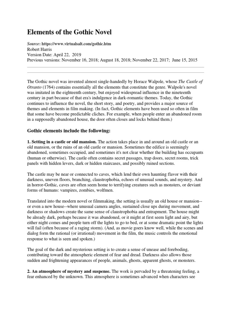 Elements of Gothic Novels Explained | PDF