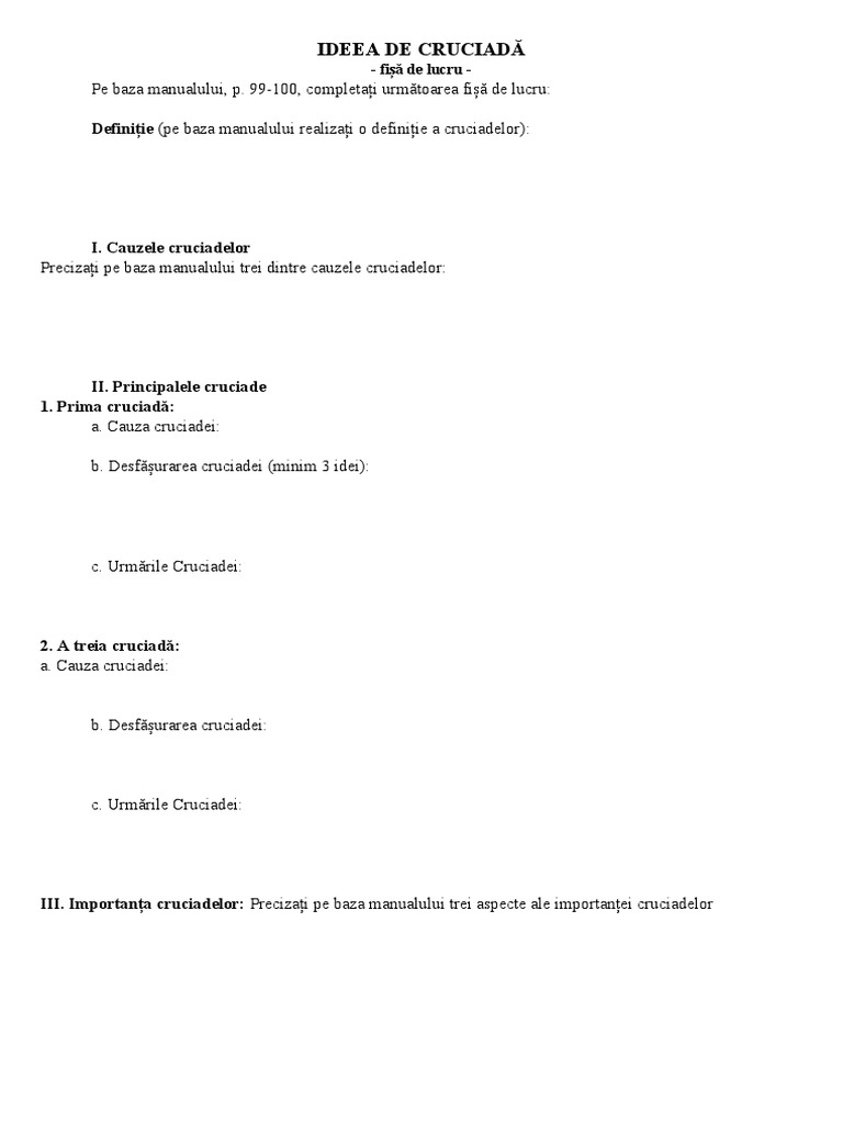 Ideea de Cruciada - Fisa de Lucru | PDF