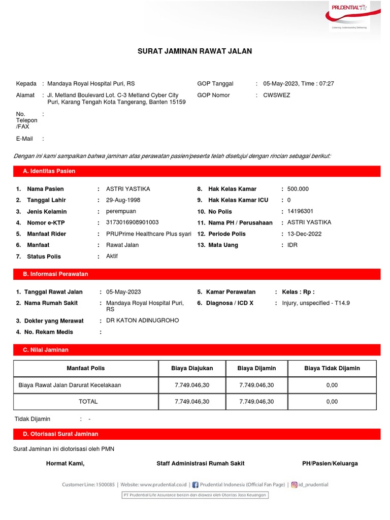 Surat Jaminan Rawat Jalan | PDF