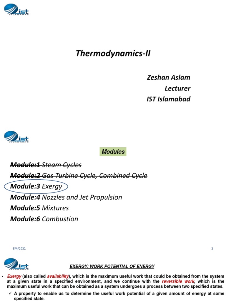 Thermodynamics II: Module on Exergy and its Applications in Energy Systems | PDF