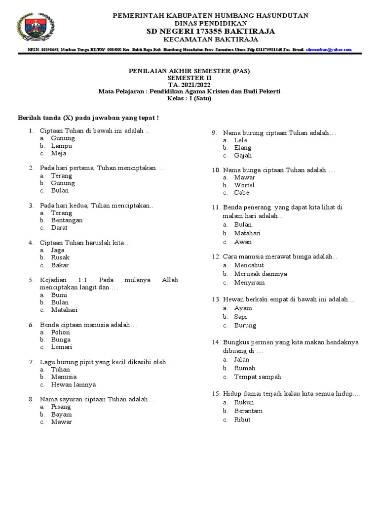PAS AGAMA Kls 1 | PDF