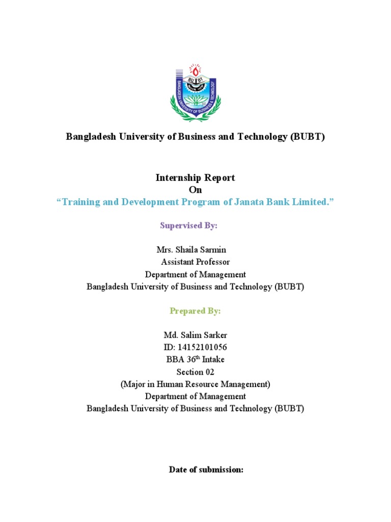 Intern Report of Janata Bank - HRM-BUBT | PDF