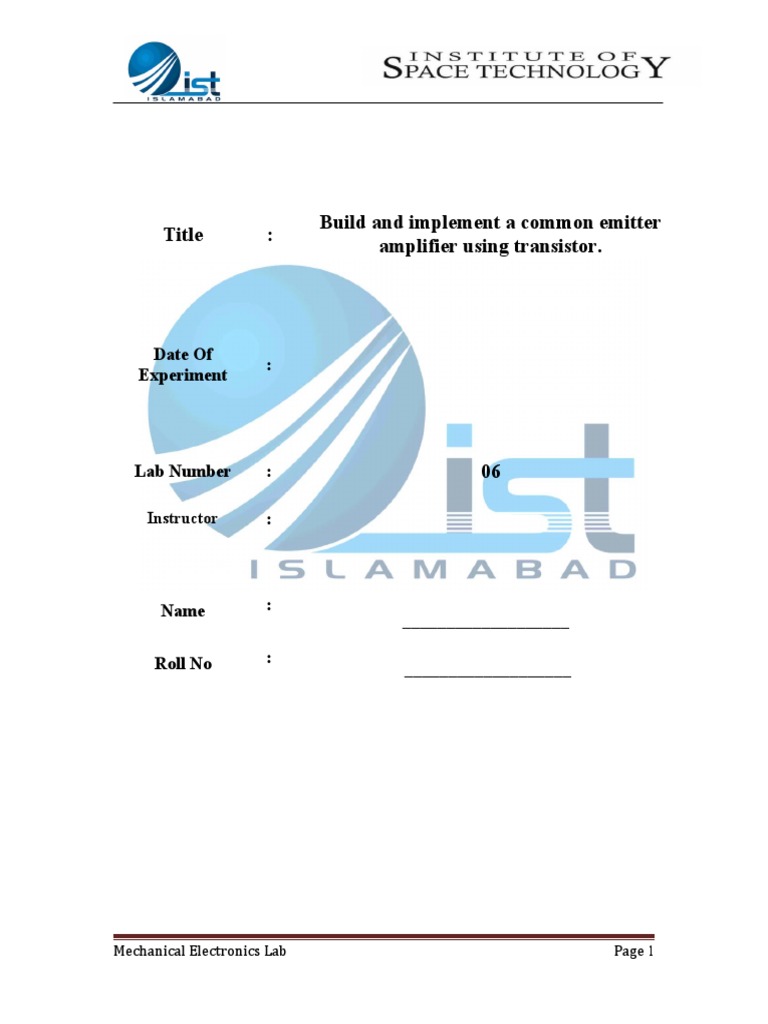 Lab 6 (Build and Implement A Common Emitter Amplifier Using Transistor) | PDF