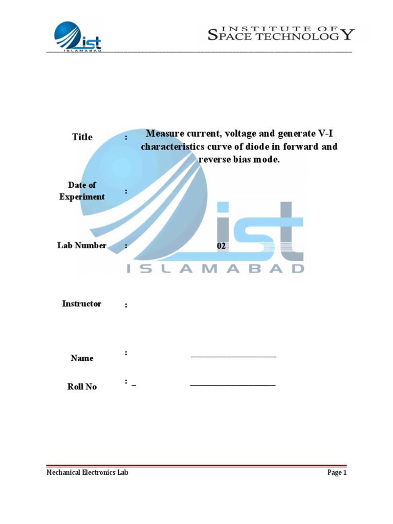 Lab 2 (To Measure The V-I Characteristics Curve of Silicon Diode in Forward and Reverse Bias ...