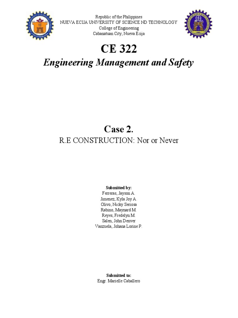 Engineering Management Case Study: R.E. Construction | PDF