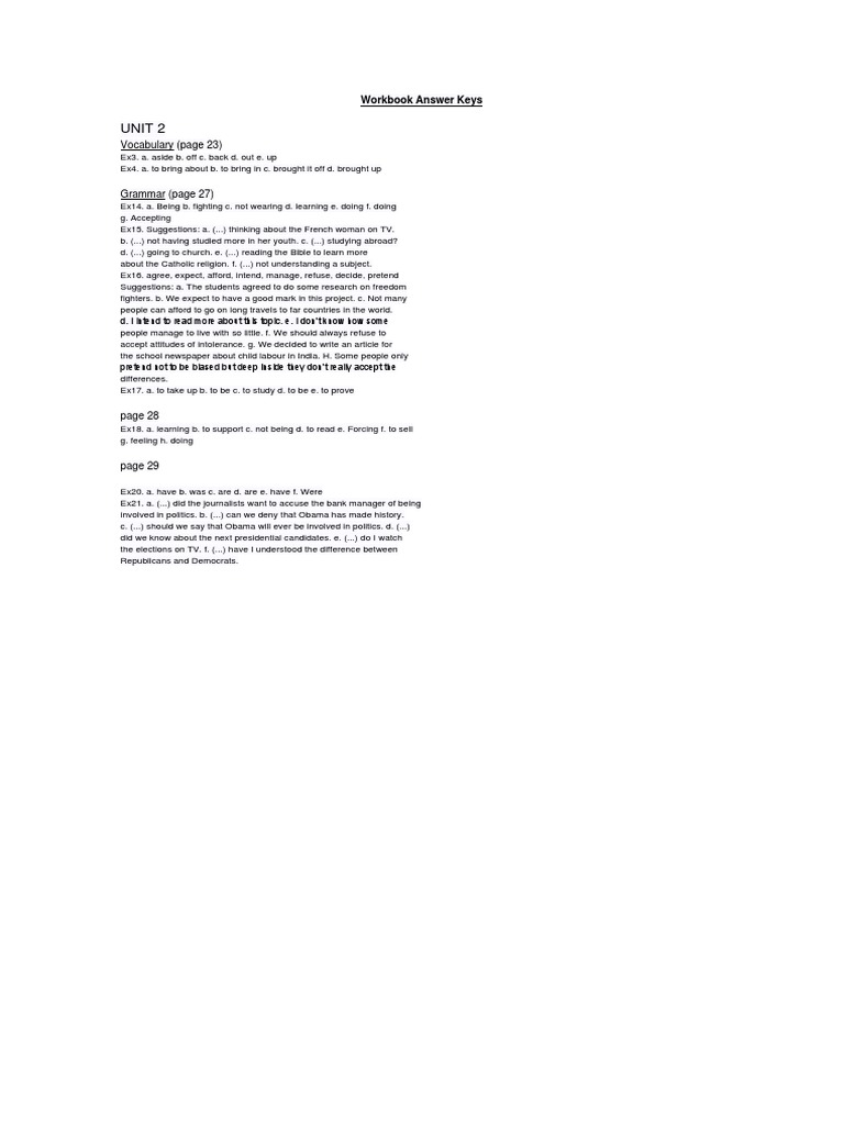 Workbook Answer Keys | PDF