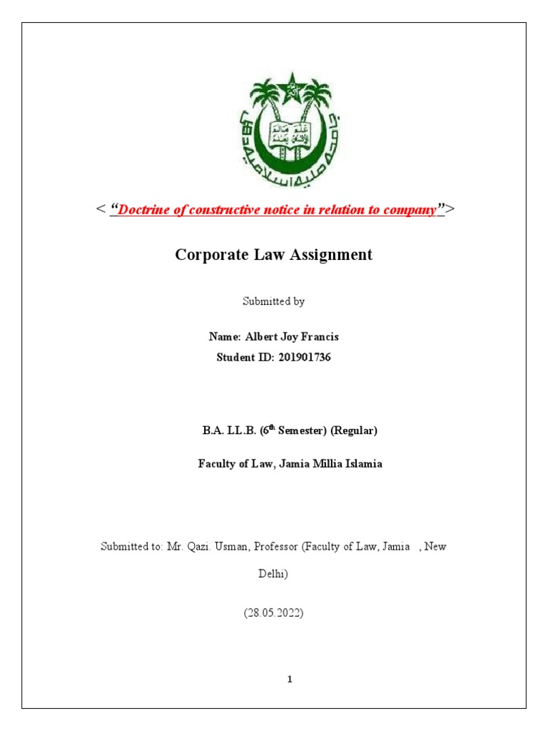 Constructive Notice in Company Law | PDF