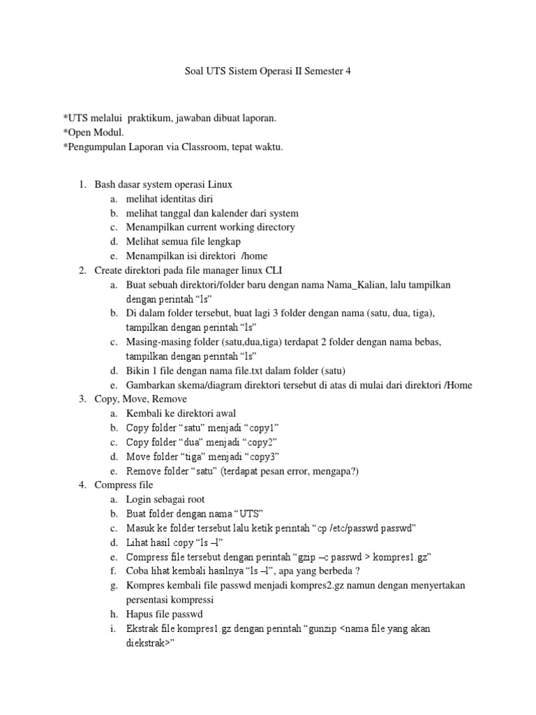 Soal UTS Sistem Operasi II Semester 4.pdf | PDF