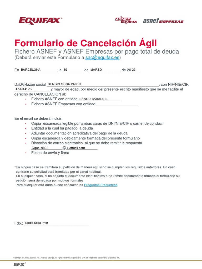 Formulario Salida EQUIFAX | PDF