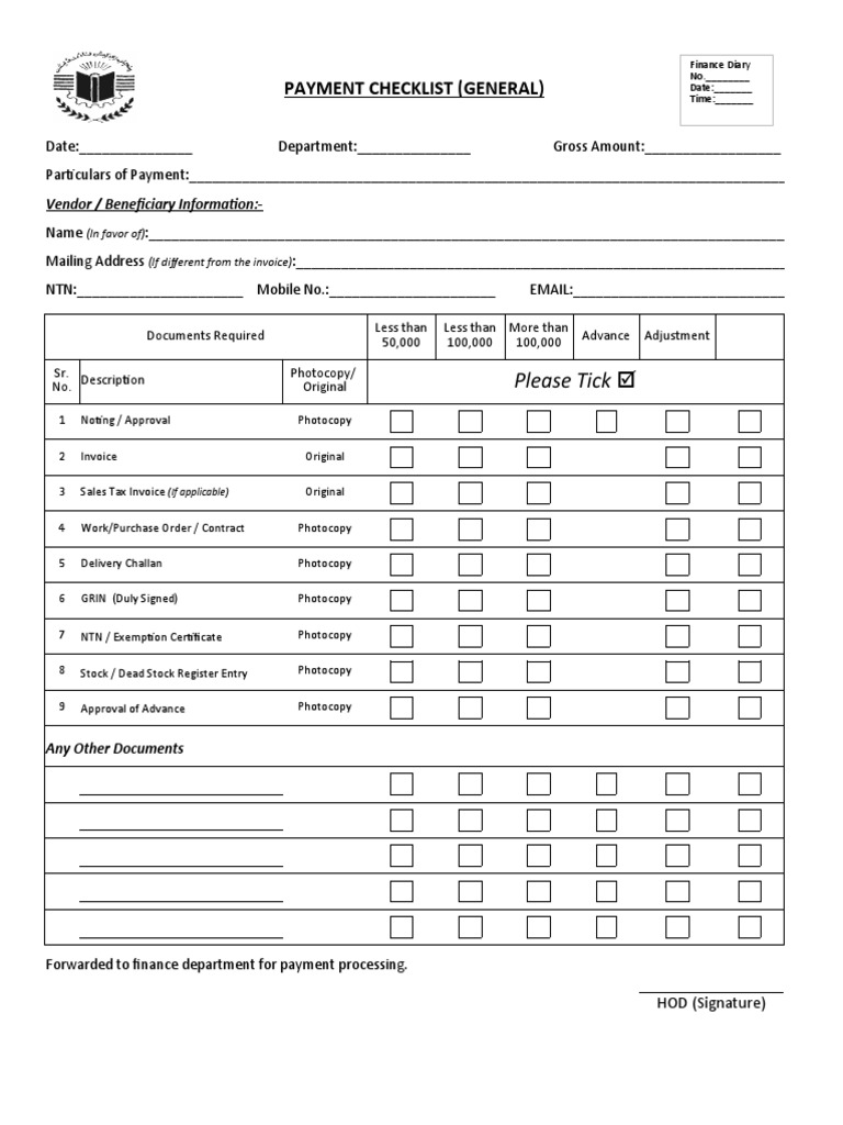 Checklist Forms Finance | PDF