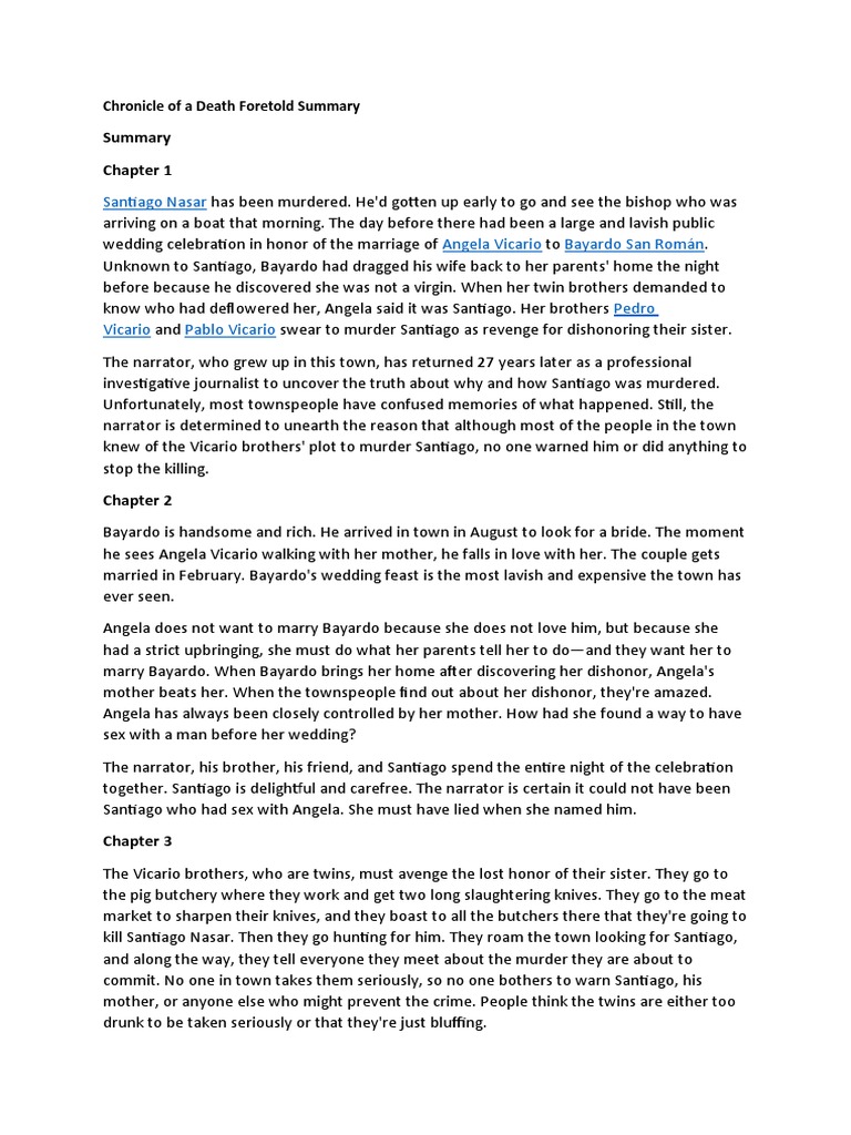 Chronicle of A Death Foretold Summary | PDF