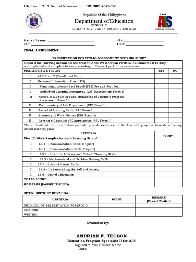Attachment No. 3 - Portfolio Scoring Sheet | PDF
