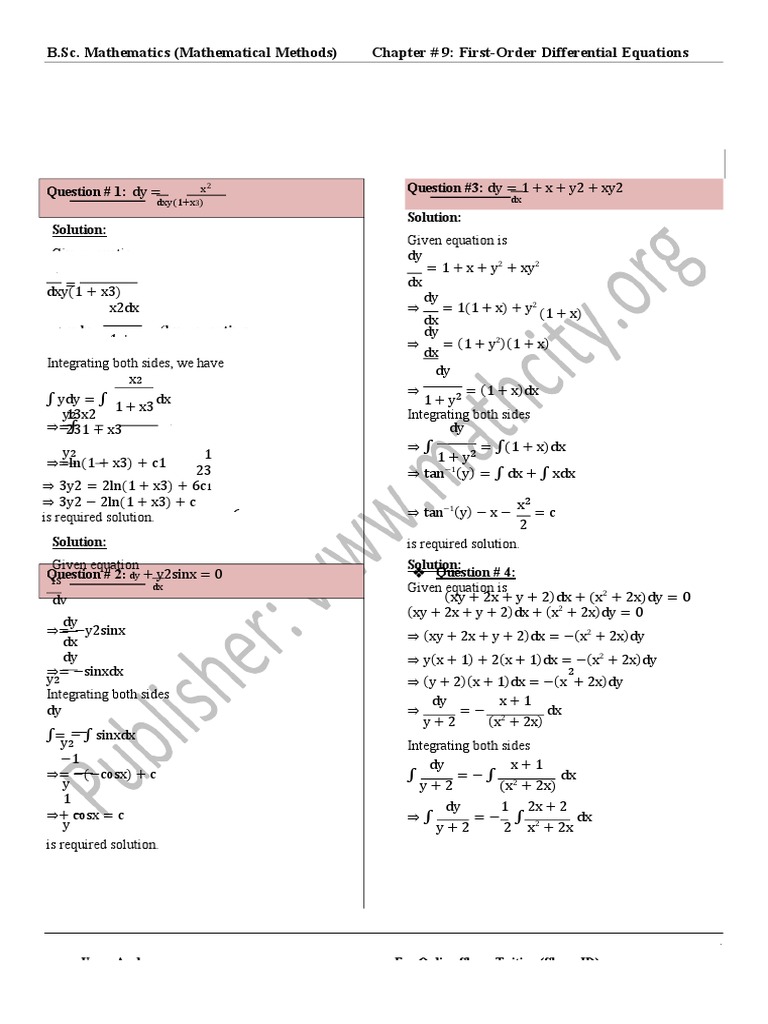 Exercise # 9.2: B.Sc. Mathematics (Mathematical Methods) Chapter # 9 ...