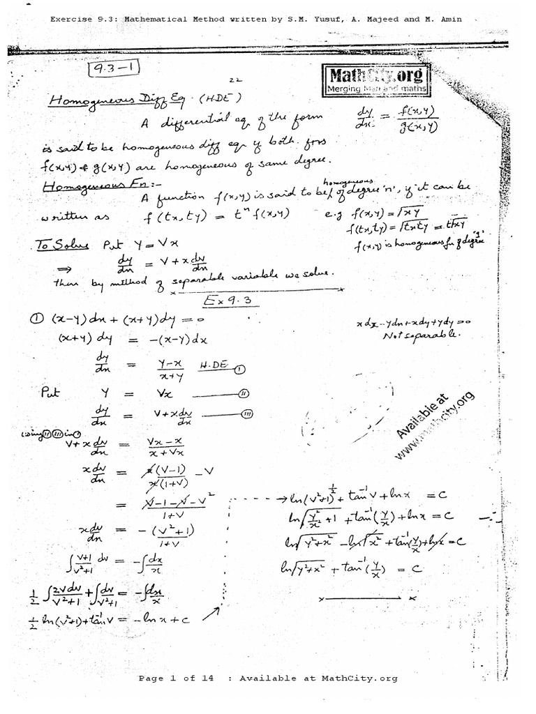 Exercise 9.3: Mathematical Method Written by S.M. Yusuf, A. Majeed and ...