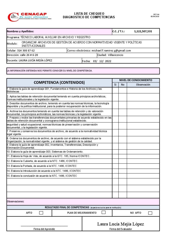 Lista de Chequeo Organizar Los Archivos de Gestión | PDF | Crecimiento ...