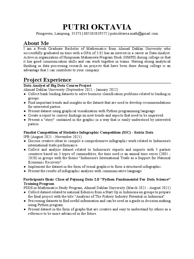 CV - Data Analyst Eng PDF | PDF