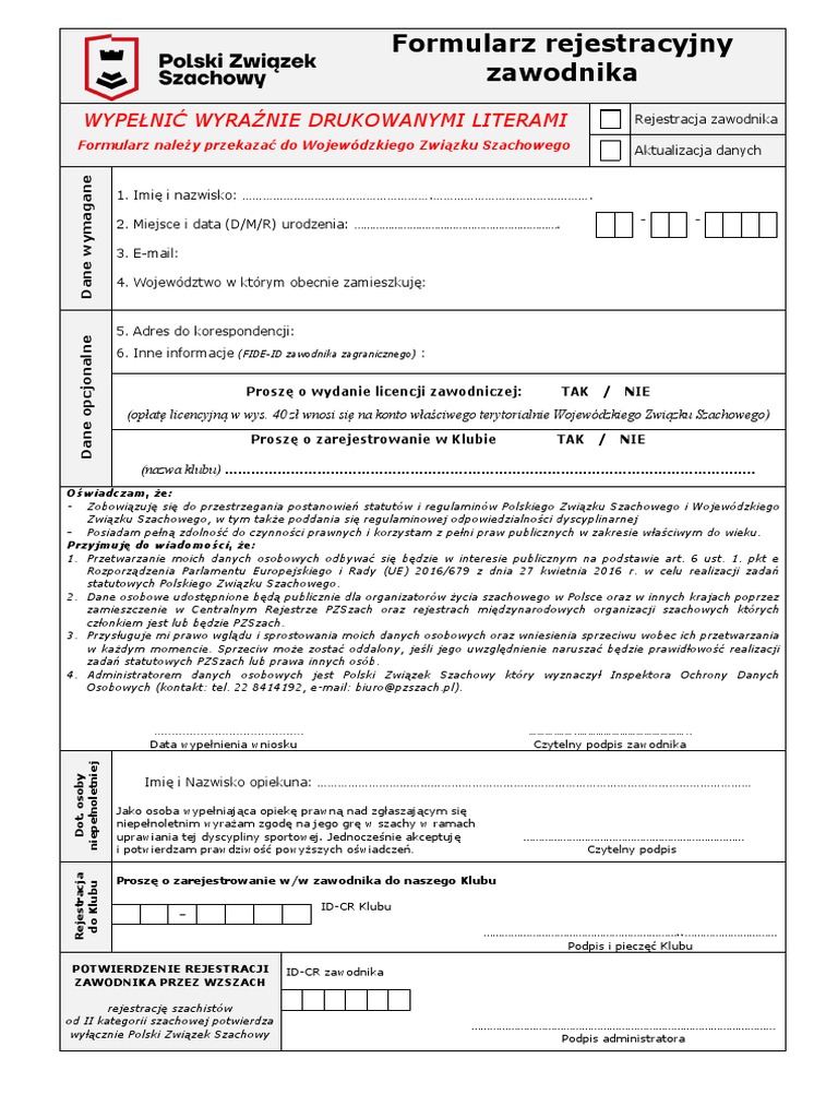 Formularz Rejestracyjny Zawodnika | PDF