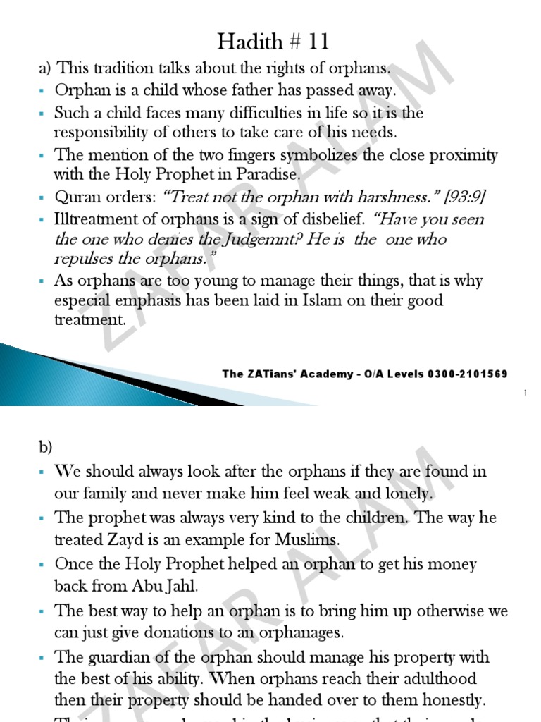 Hadith 11: Rights of Orphans in Islam | PDF