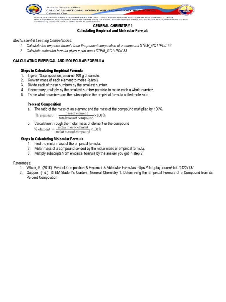 Q3W4 - GenChem1 - Handout-Empirical and Molecular Formula PDF | PDF