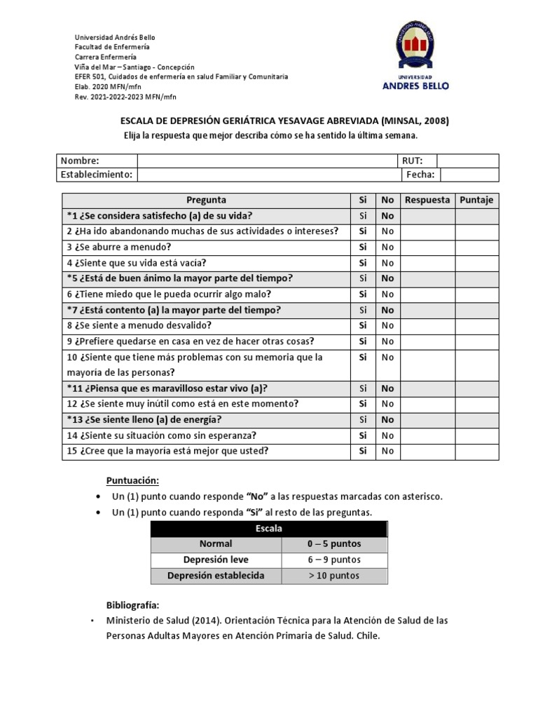 Escala Yesavage PDF | PDF