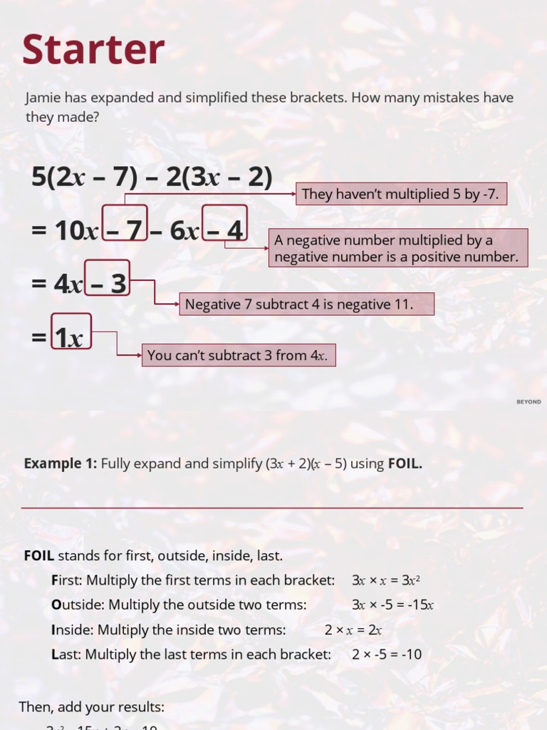 Expanding and Simplifying Brackets | PDF