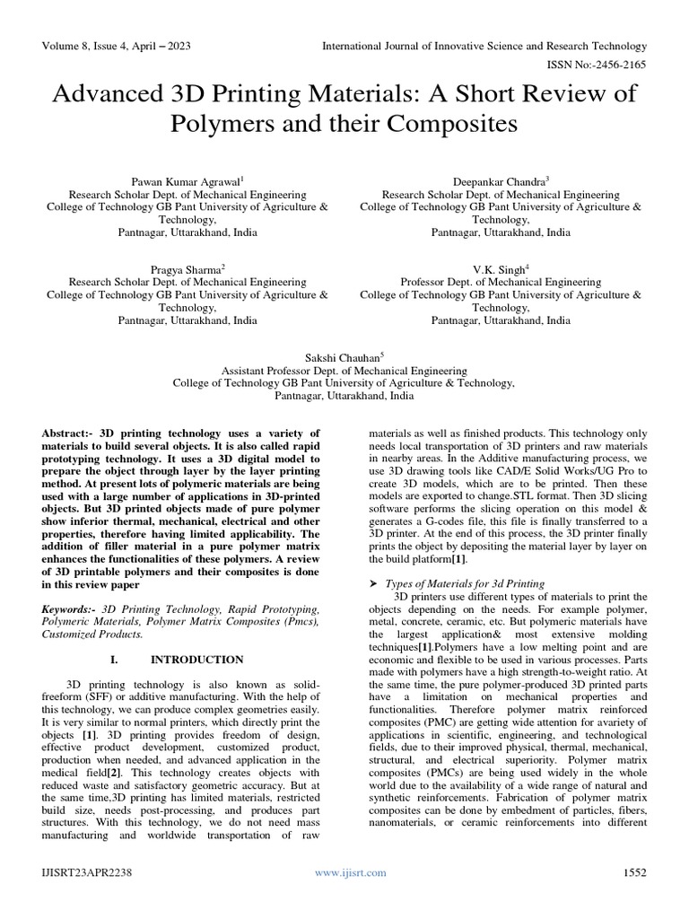Advanced 3D Printing Materials: A Short Review of Polymers and Their ...