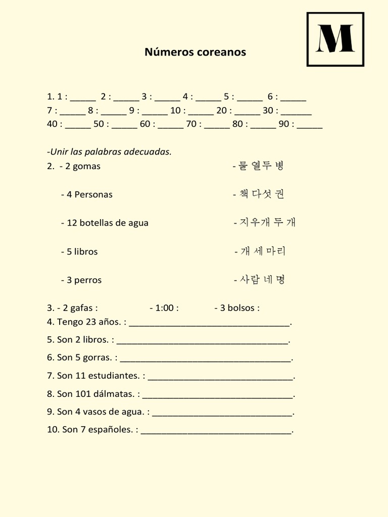 Ejercicios Numeros Coreanos PDF | PDF