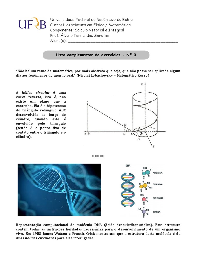 Lista 3 - Funções Vetoriais PDF | PDF