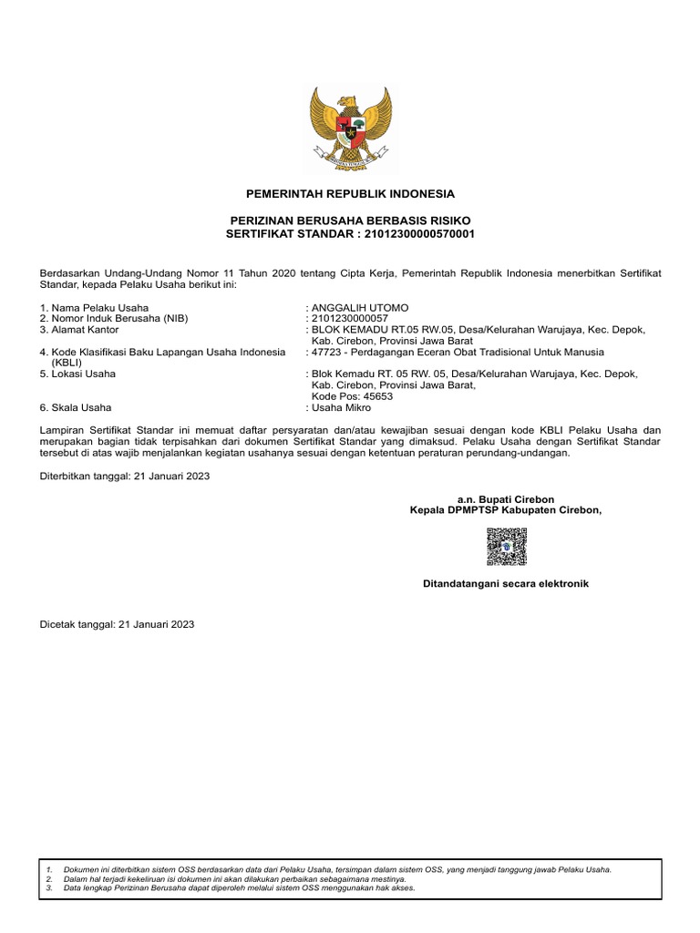 Sertifikat Standar Toko Obat PDF | PDF