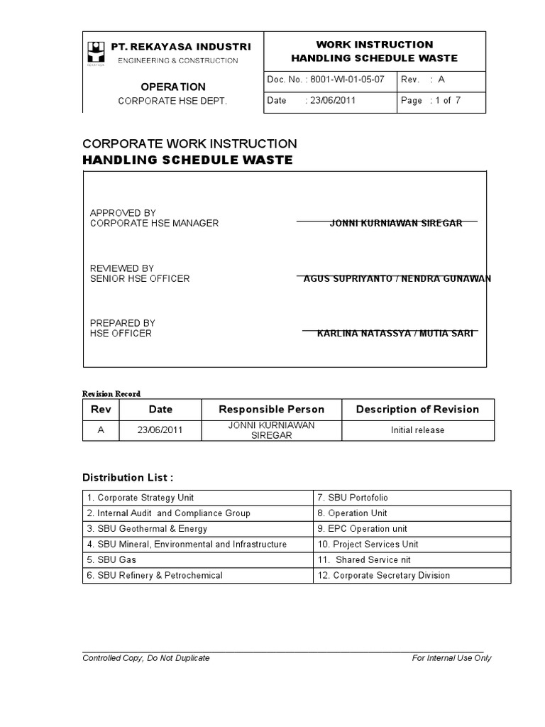 Handling Scheduled Waste Procedures | PDF | Technology & Engineering
