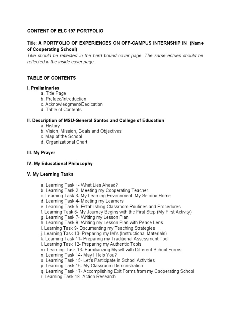 Content of Elc 197 Portfolio | PDF | Lesson Plan | Teaching