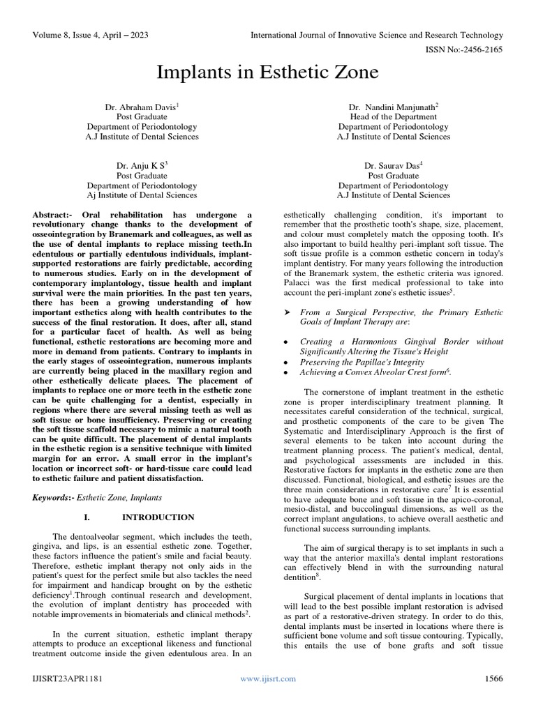 Implants in Esthetic Zone | PDF | Dental Implant | Periodontology