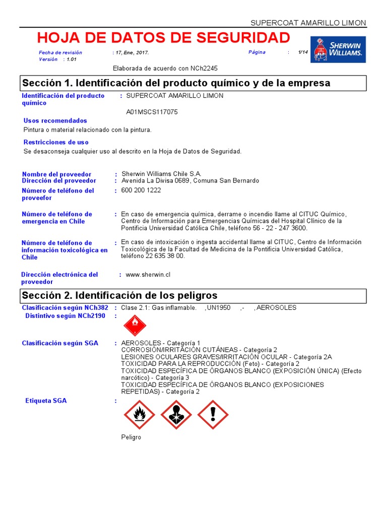 Hoja de Seguridad Amarillo SUPERCOAT | PDF