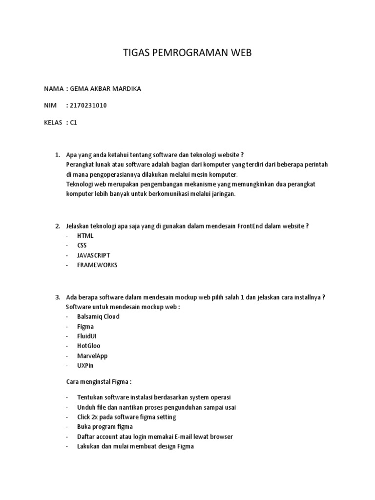 Tugas Pemrograman Web - Gema AKbar Mardika - 2170231010 - C1 | PDF