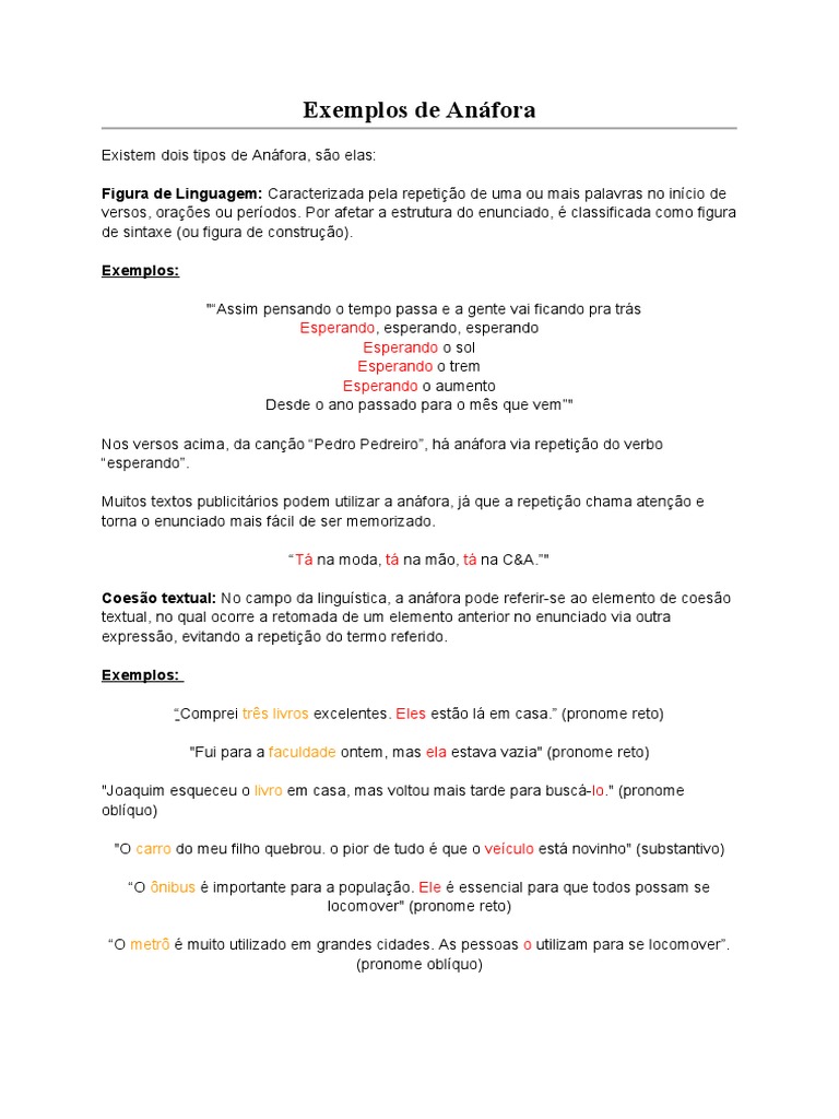 Exemplos de Anáfora | PDF