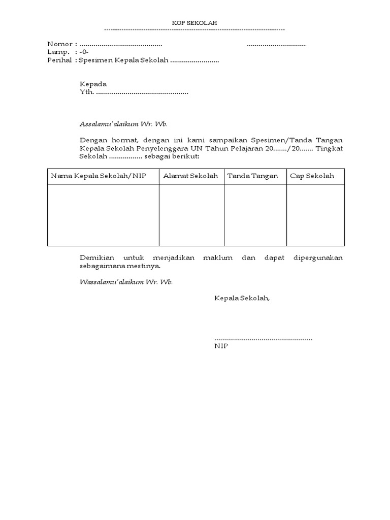 Administrasi Tata Usaha (TU) Sekolah - Spesimen Tanda Tangan Kepala ...