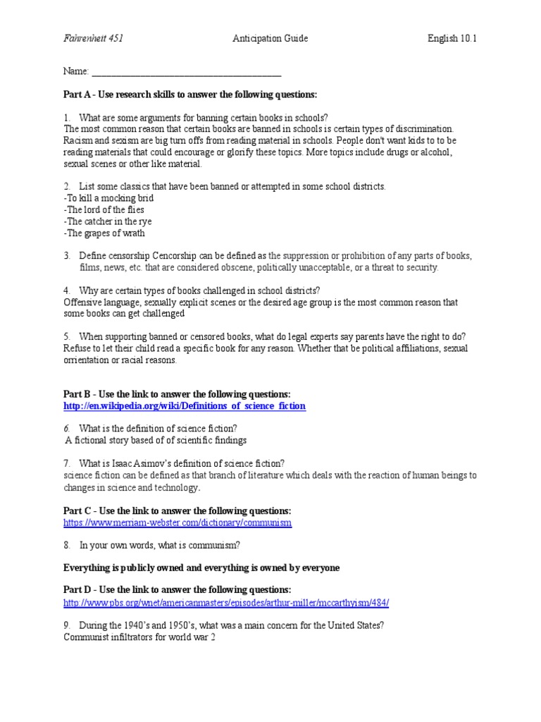 f451 Anticipation Guide PDF | PDF