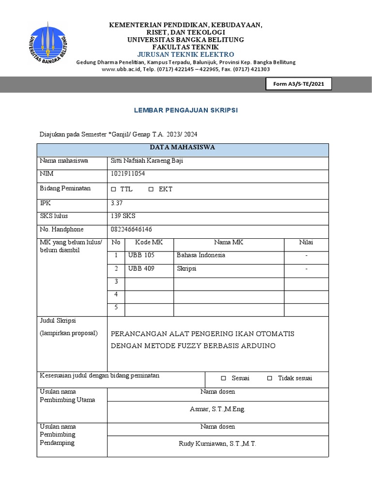 Icha FORM A3 - LEMBAR USULAN SKRIPSI | PDF