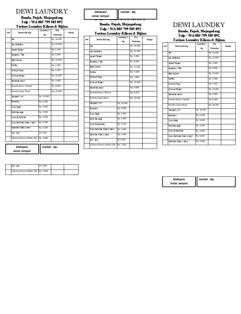 nota DEWI LAUNDRY | PDF