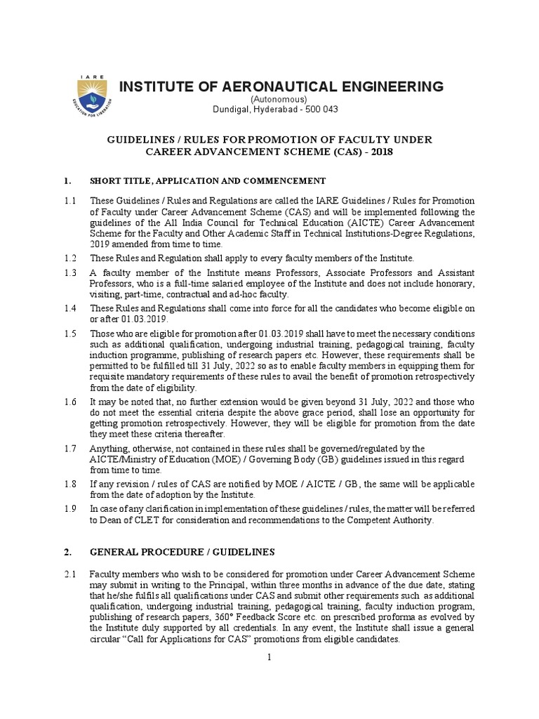 Guidelines For Promotion of Faculty Under CAS - 2018 | PDF | Academic ...