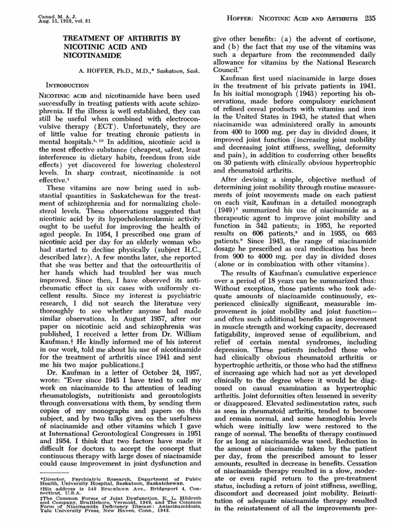 Treatment of Arthritis by Nicotinc Acid & Nicotinimide PDF | PDF | Self ...