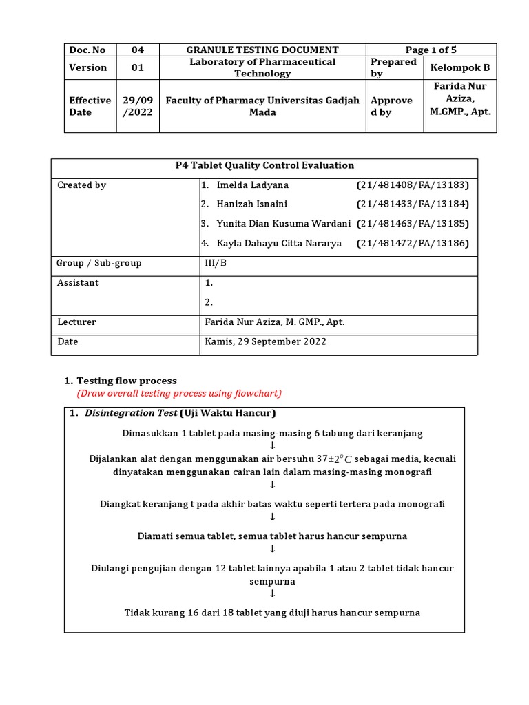 P4 Tablet Dissolution and Tablet Disintegration Test | PDF