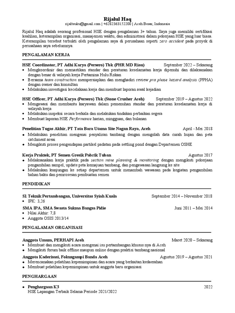 HSE Professional Resume | PDF